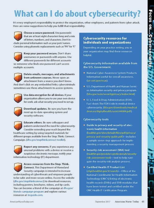 Cybersecurity and healthcare records- American Nurse Today