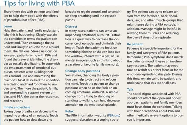 Create a healing environment for patients with pseudobulbar affect